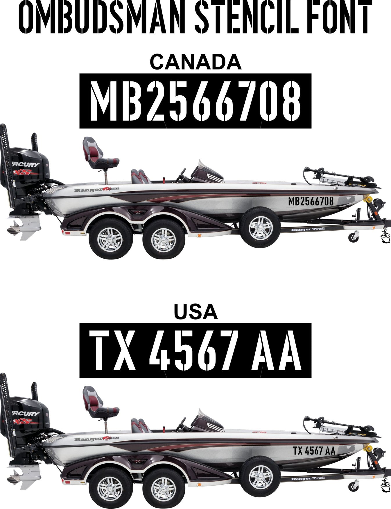 Ombudsman Stencil Font 3" Boat Numbers Decal- One Set – North 49 Decals